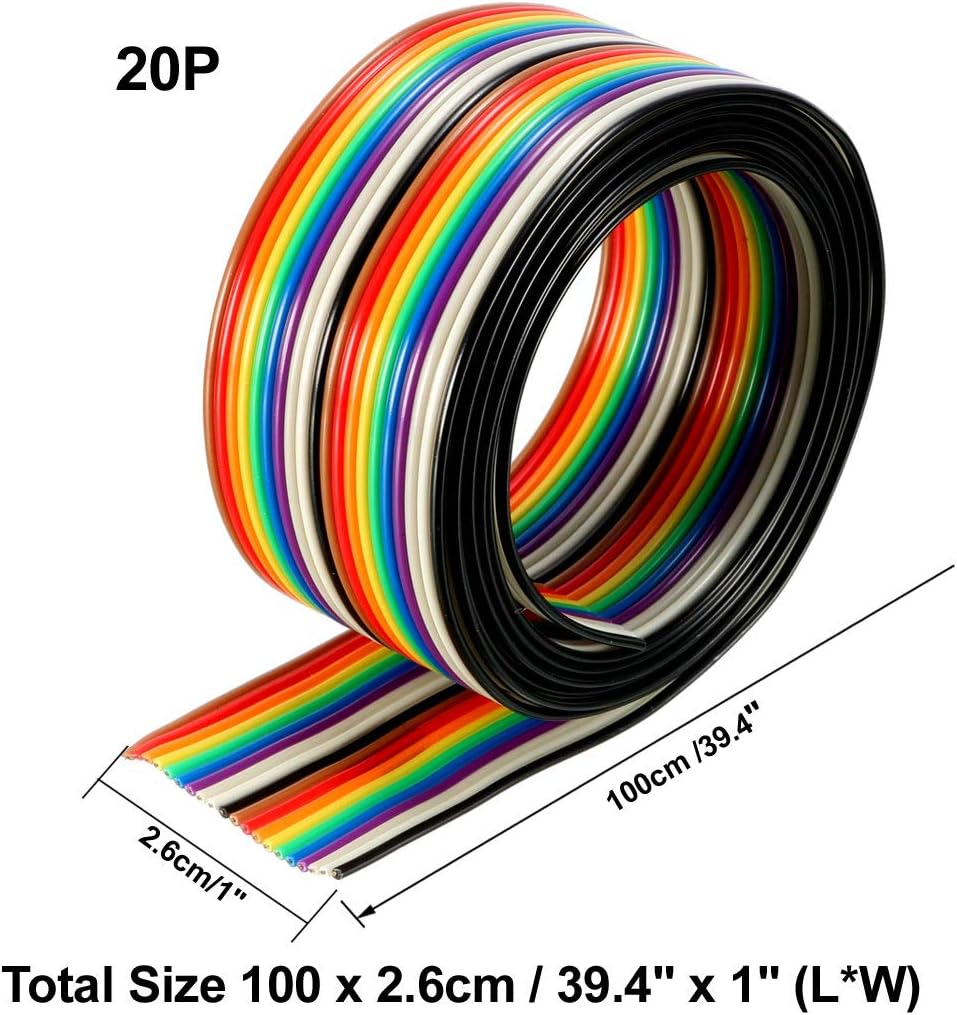 sourcingmap Flat Ribbon Cable 20P Rainbow IDC Wire 1.27mm Pitch 1 Meter ...