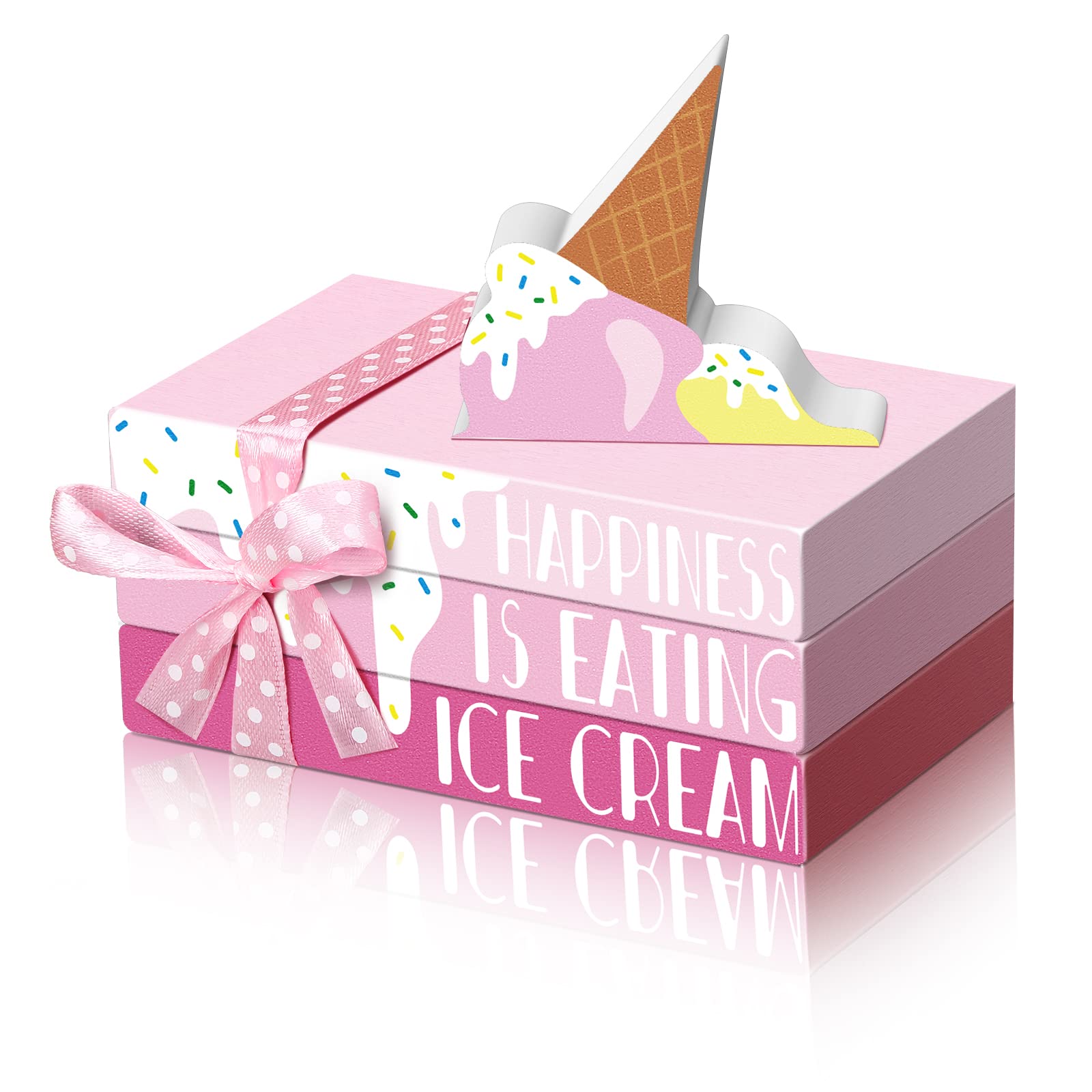 4 Pieces Summer Ice Cream Tiered Tray Decor Mini Wood Book Stack Ice ...