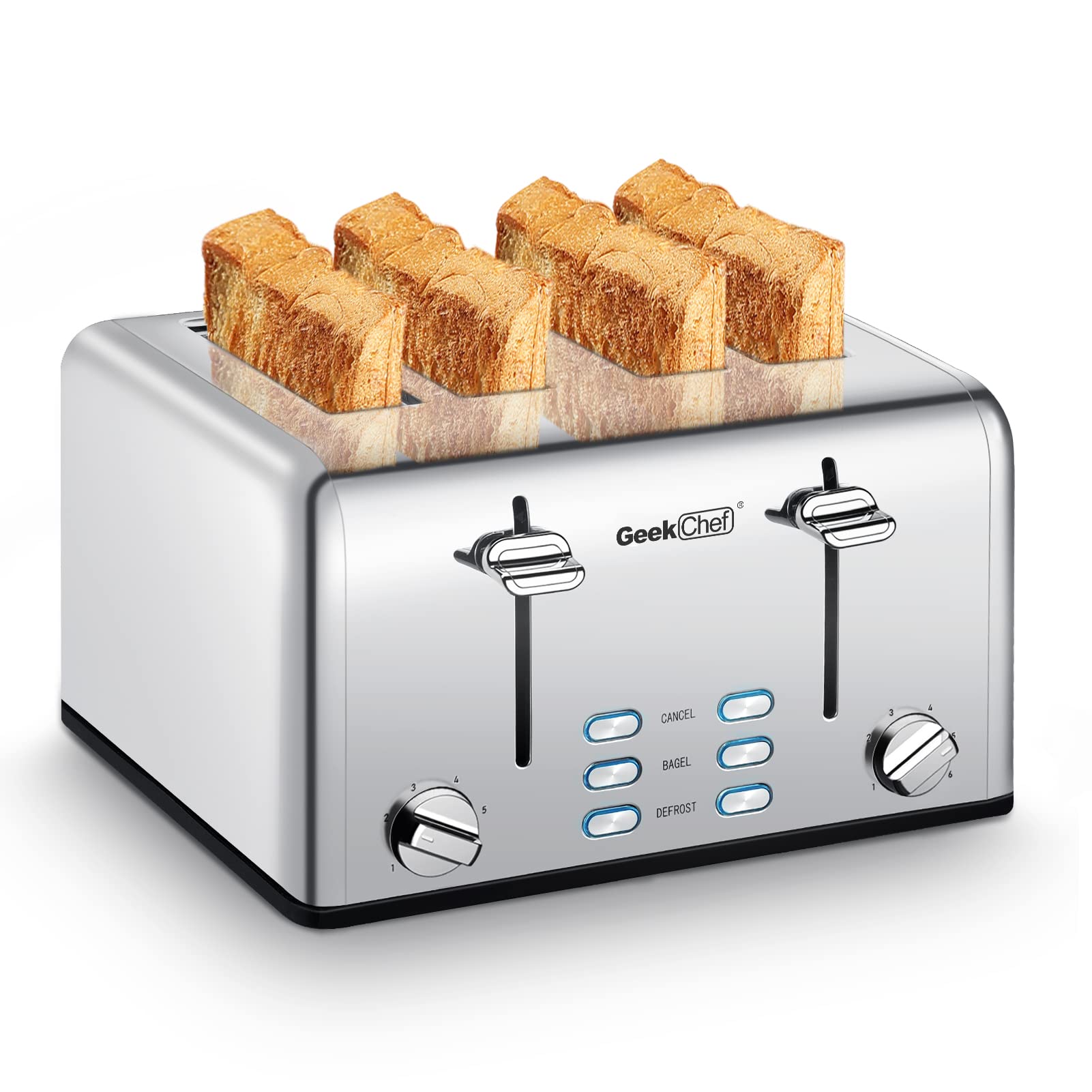 Geek Chef Stainless Steel Toaster 4 Slice, with Extra Wide Slots for ...