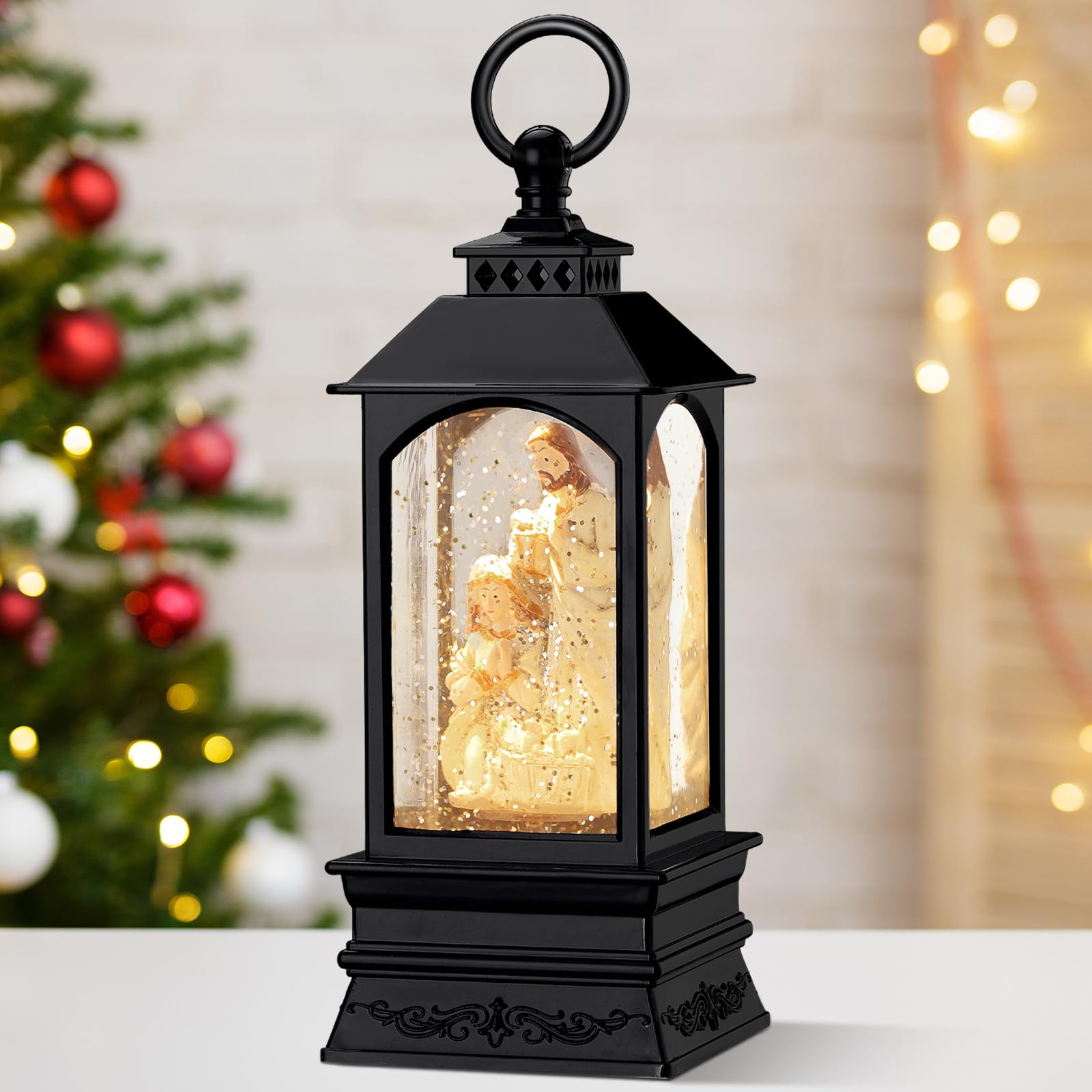 Leinuosen Christmas Nativity Snow Globe Glitter Lighted Snow Globe ...