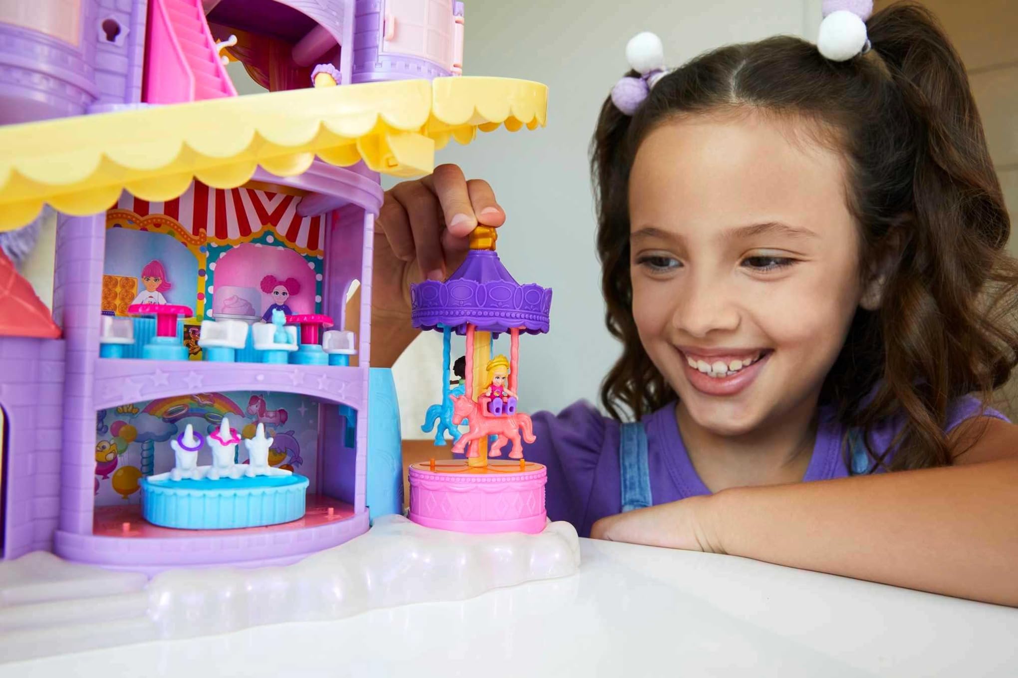 Mua Polly Pocket Dolls & Playset, Rainbow Funland Theme Park with 2 Unicorns, Polly & Shani ...