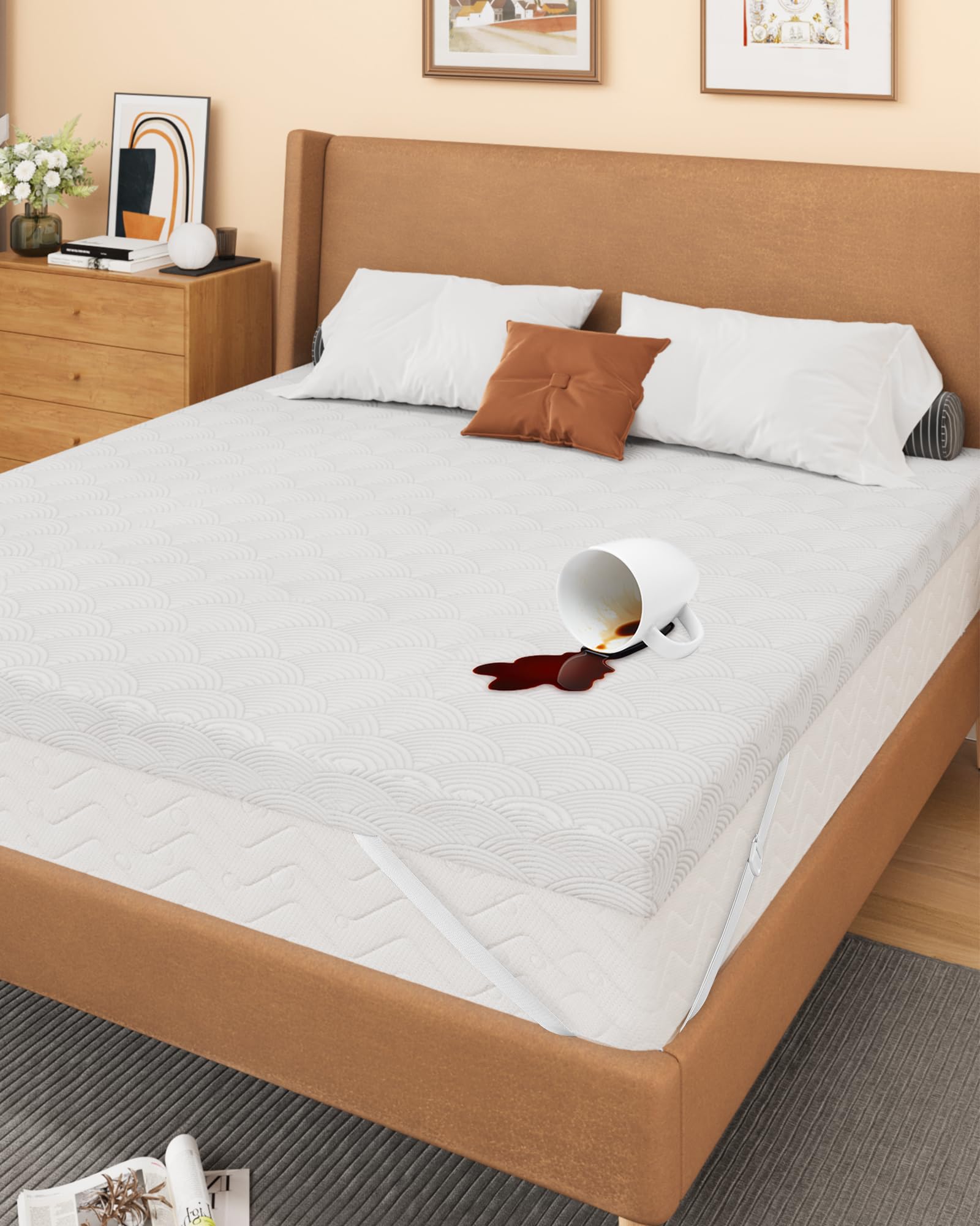 Zenzy 1-2 Inch Queen Waterproof Mattress Topper Cover, 100% Waterproof ...