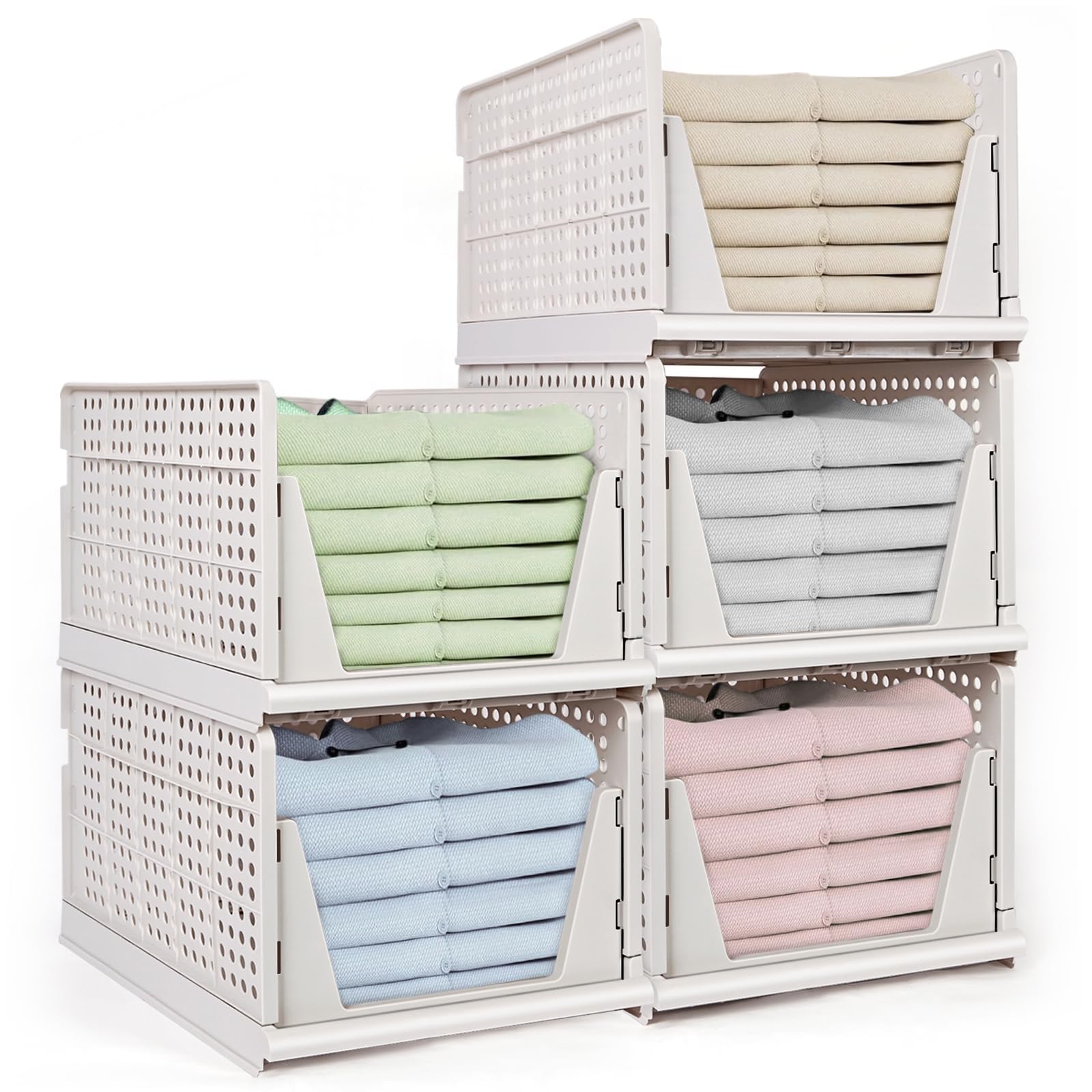 yazi 5XL Stackable Plastic Storage Basket,Closet Storage Bins for ...