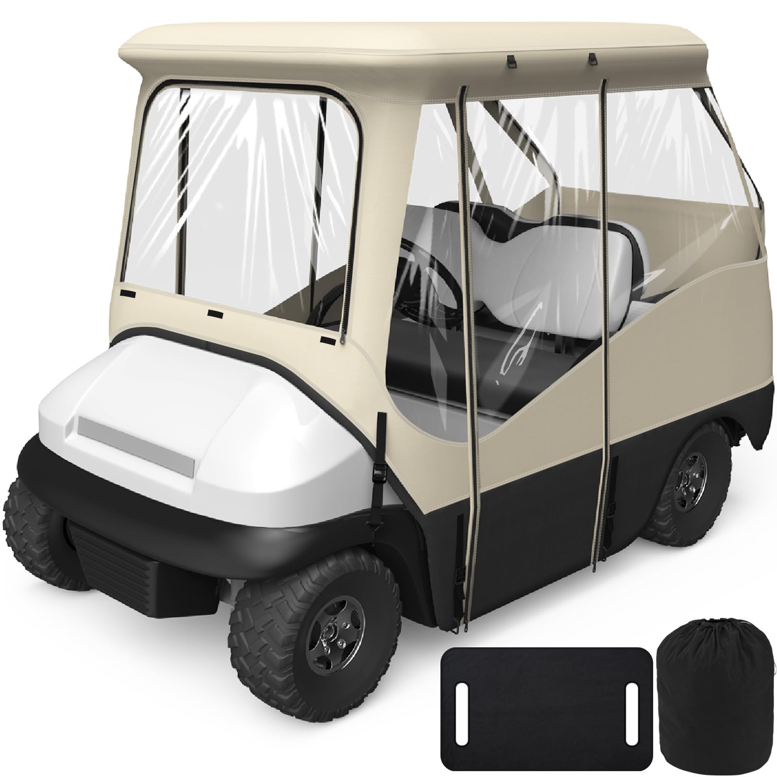 KAKIT 600D 4-Person Golf Cart Enclosure with Roll-up Windshield, Golf ...