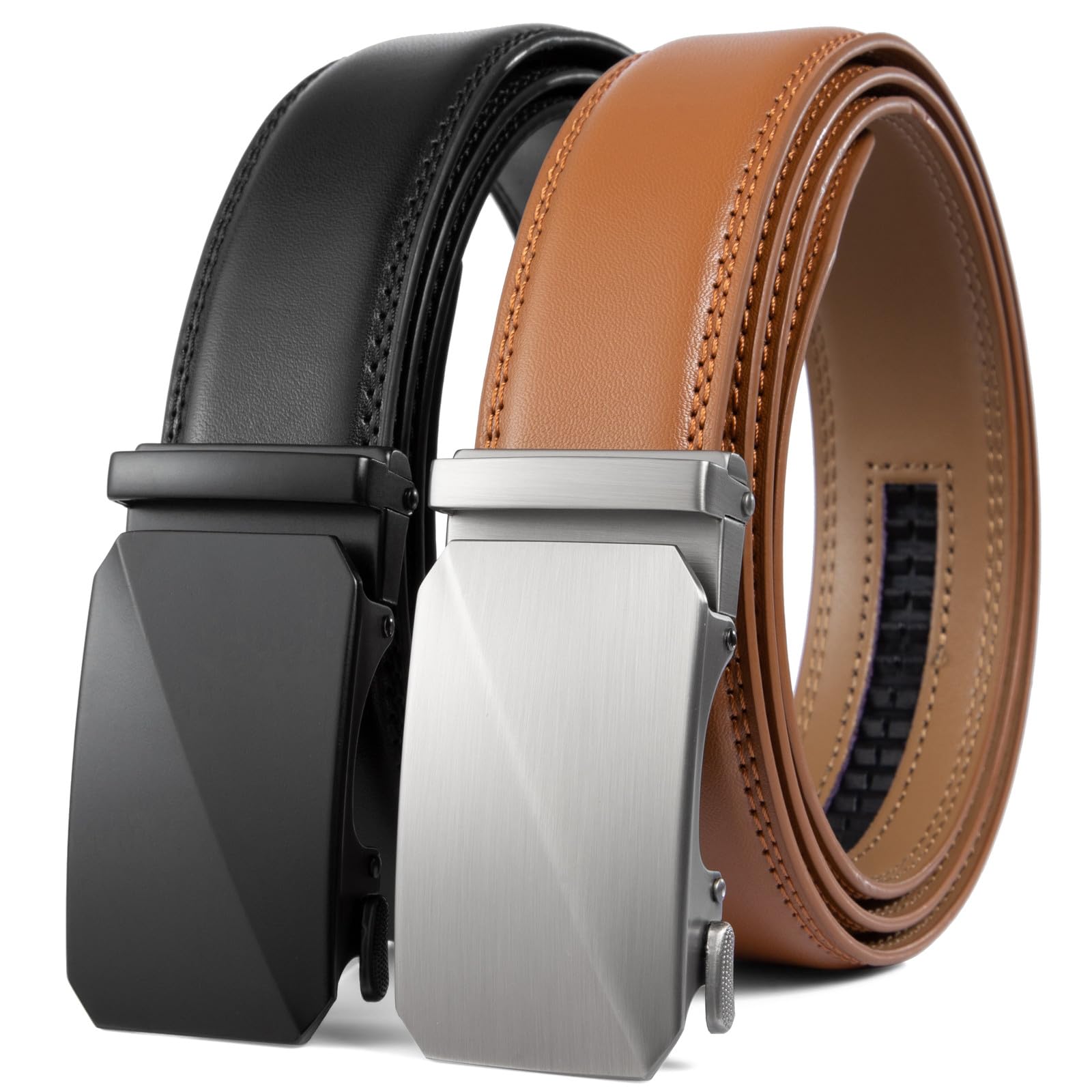 Founders & C Mens Belt 2 Pack,Leather Ratchet Click Belt Dress with ...
