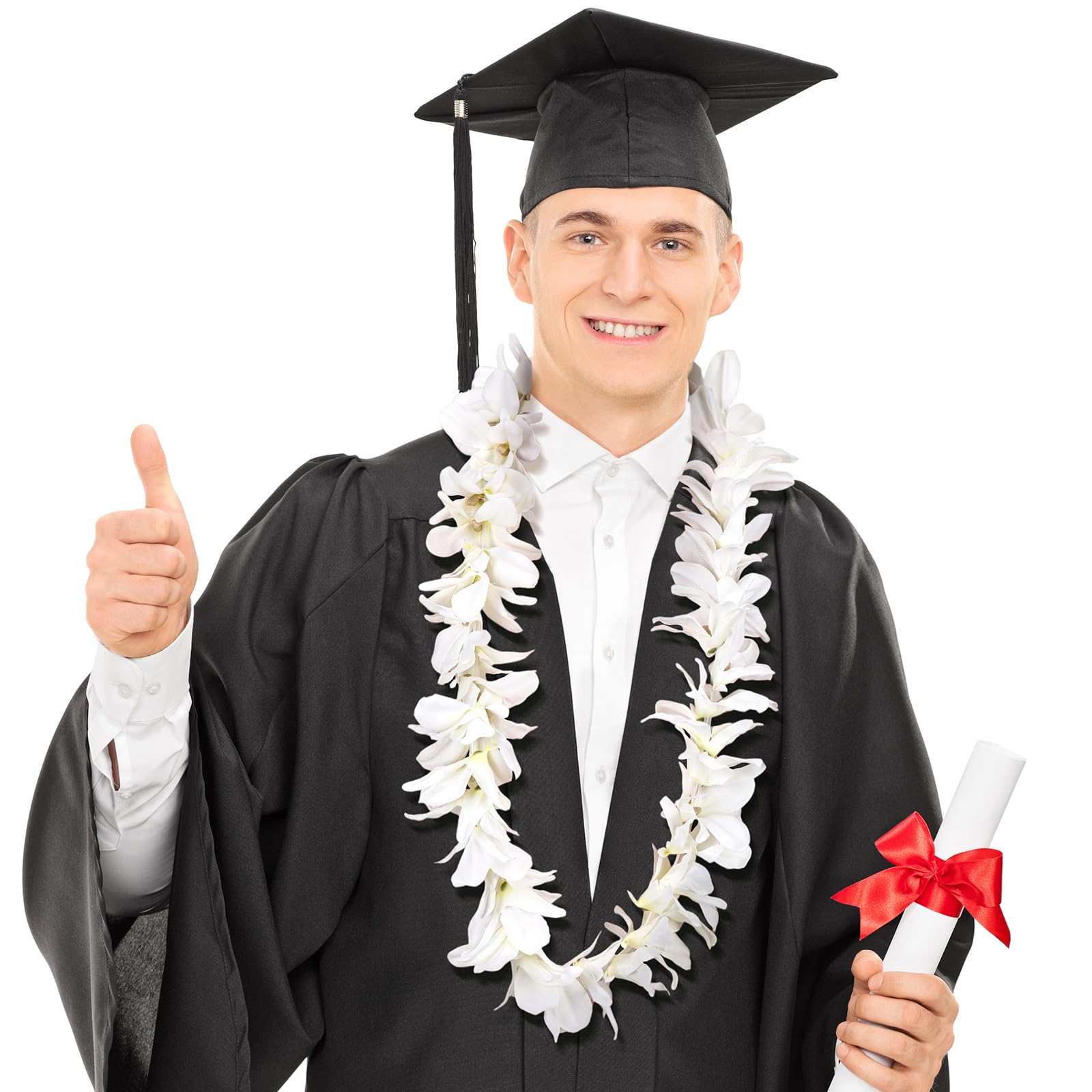 Daifunli White Orchid Lei Hawaiian Luau Lei Graduation Lei Artificial ...