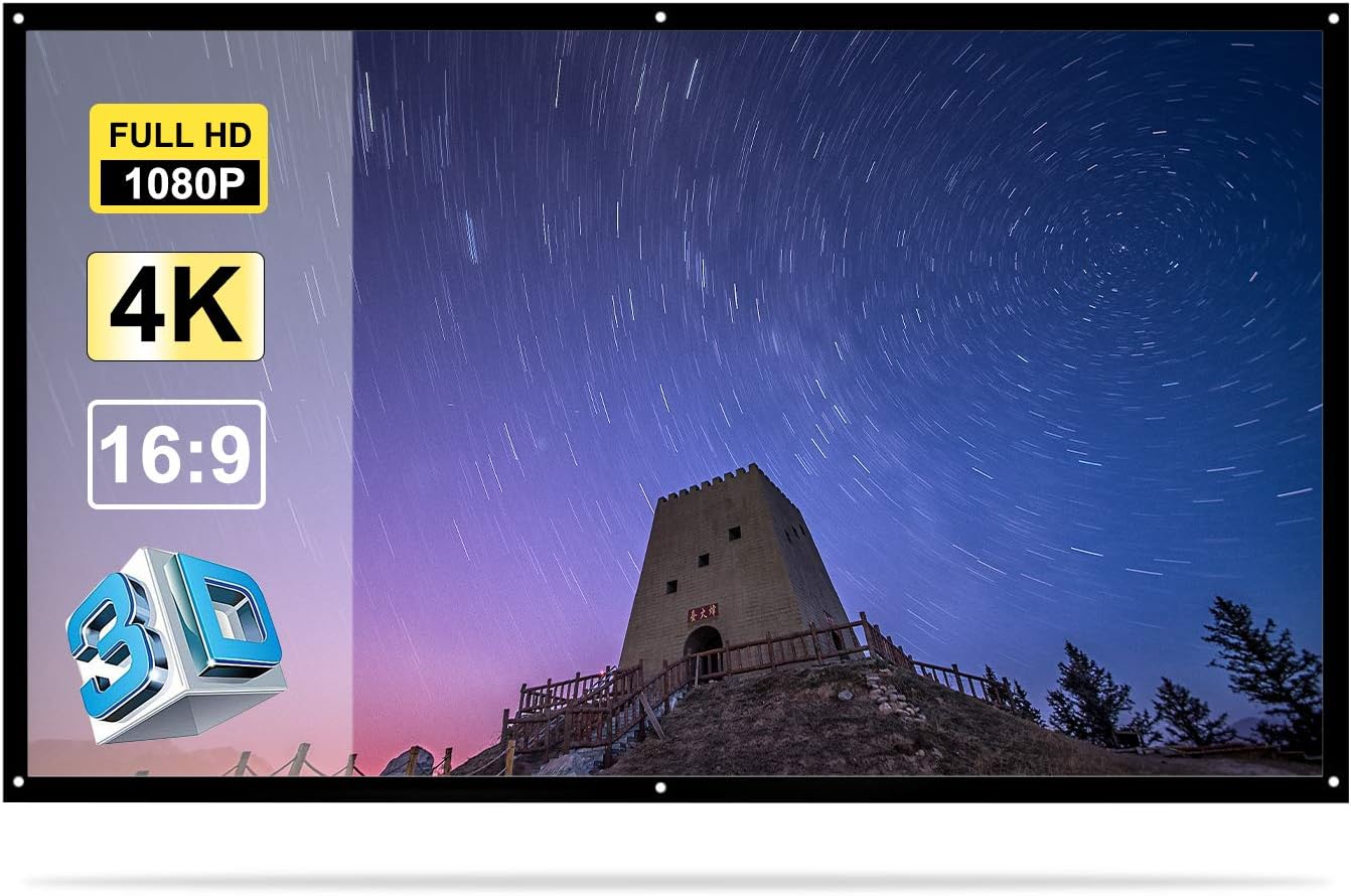 Docooler Portable Projector Screen 60 Inch HD 16:9 White Foldable ...