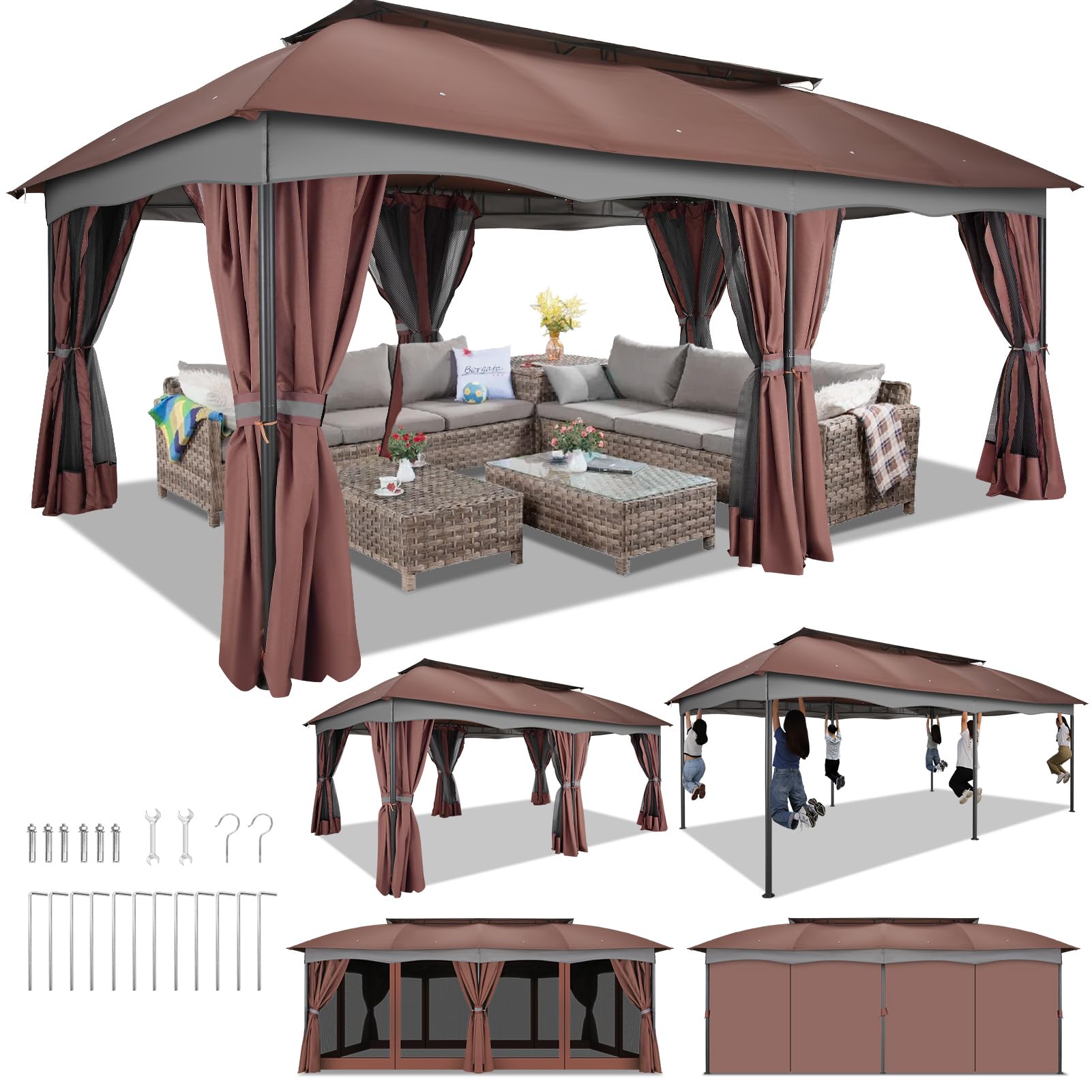 HOTEEL Gazebo 12x20, Outdoor Gazebo on Clearance with Double Ventilated ...