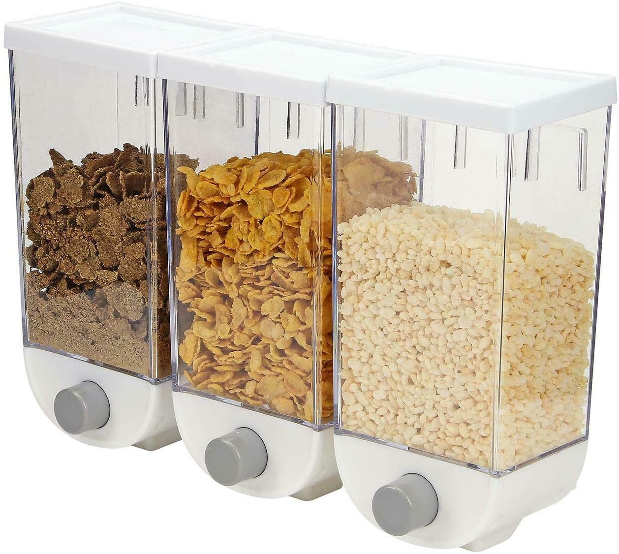 Set of 3 Wall Mounted Dry Food Cereal Dispenser - 1.5L Capacity - Easy ...