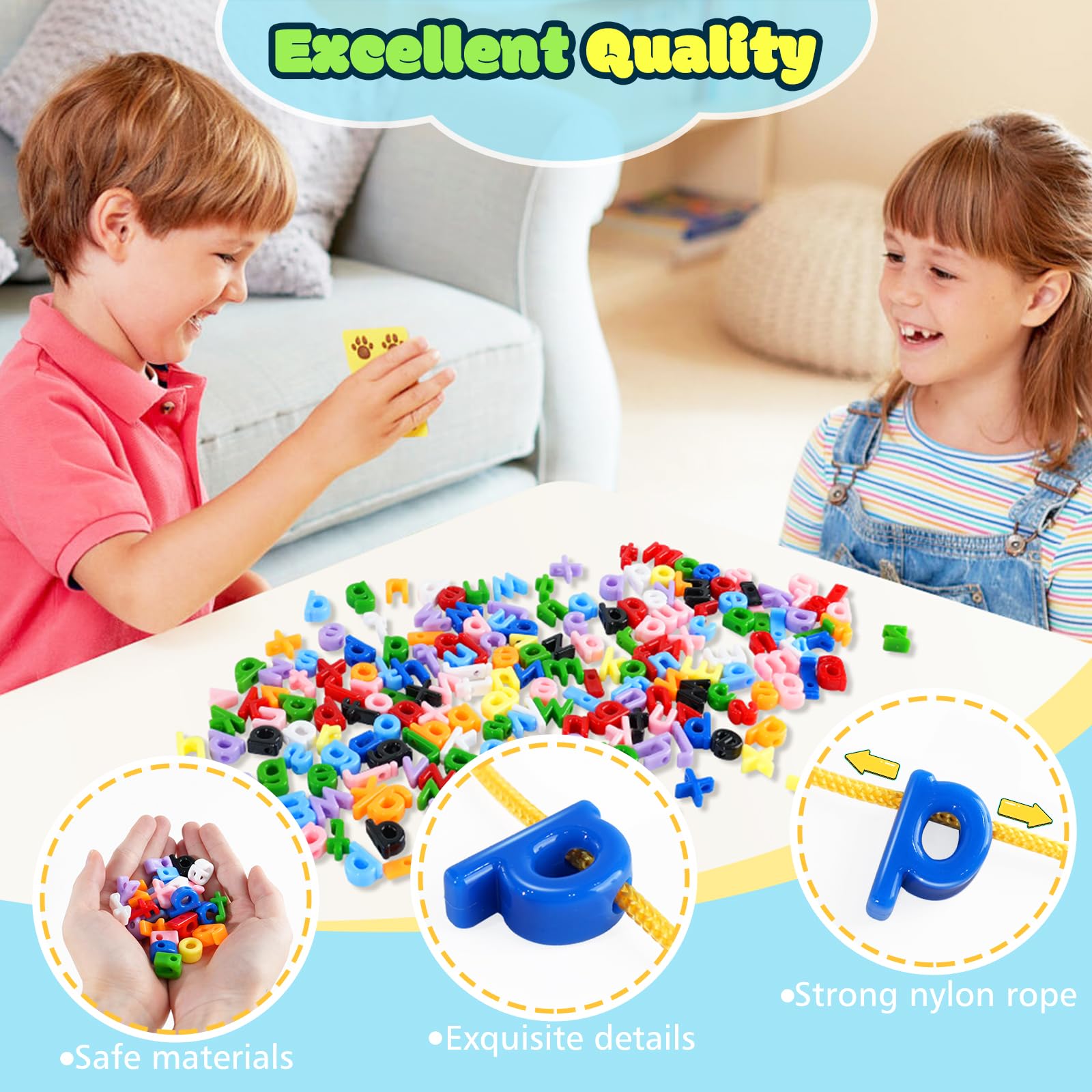 278 Pcs Lacing Letters Beads, Lowercase Alphabet Learning Toys, 10 ...
