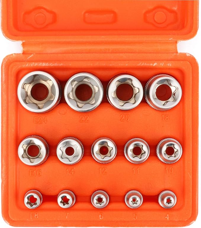 Amazon.com: CASOMAN 14 Pieces Female E-TORX Star Socket Set with Rail ...