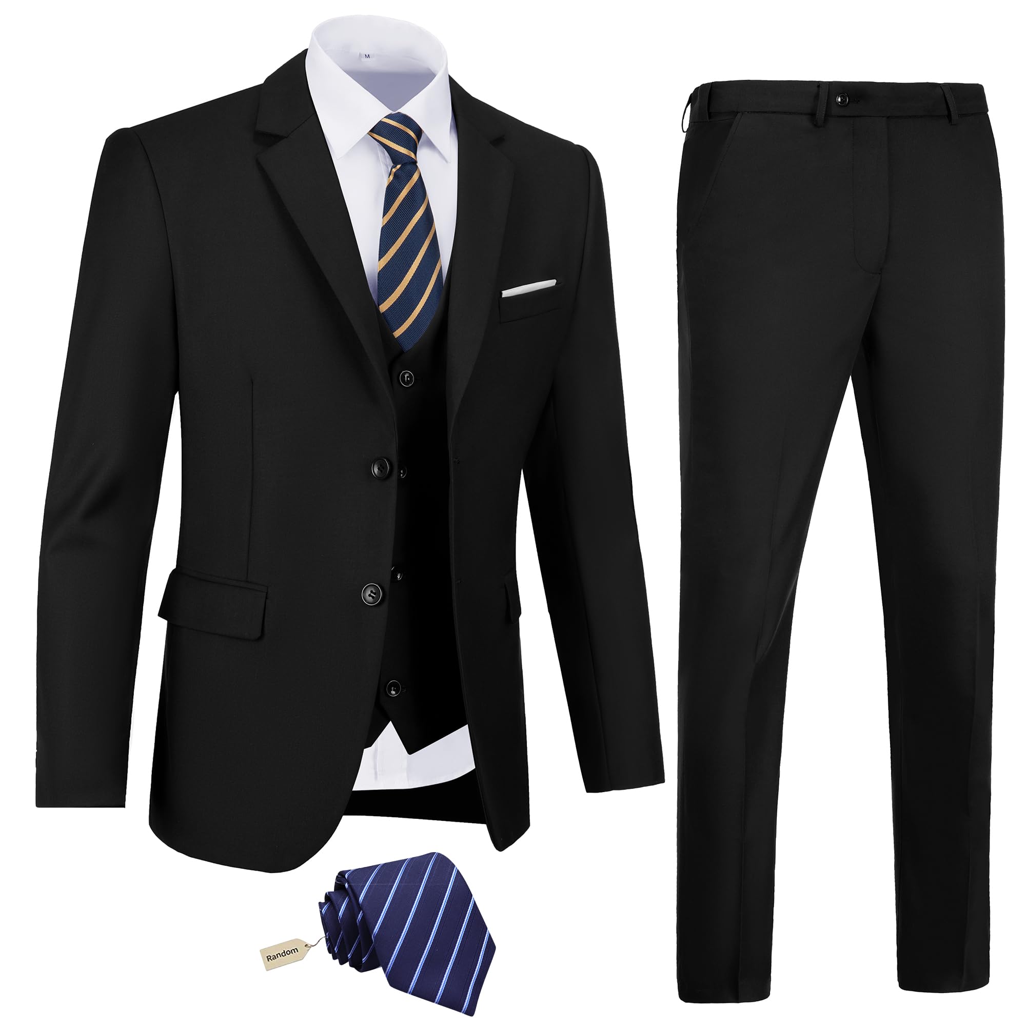 Men Suits Slim Fit Black Business Wedding 3 Piece Tux Groomsmen Prom ...