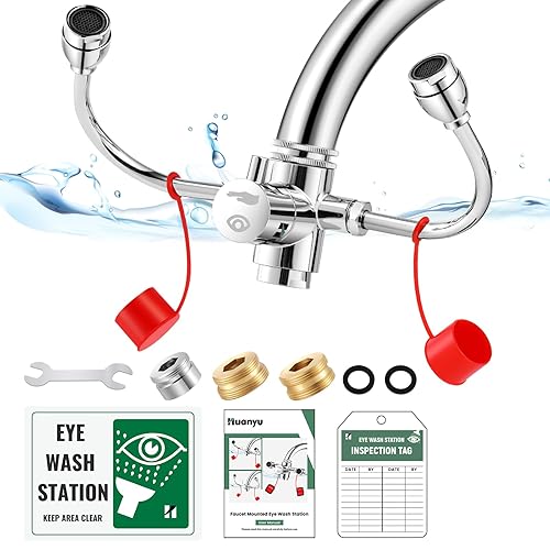Huanyu Faucet Mounted Eyewash Station 360°Rotation Emergency Eye Wash ...