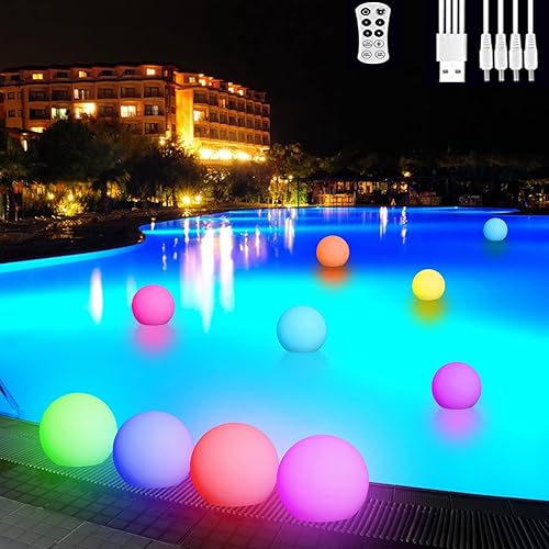 Floating Pool Lights (USB Powered Version), Rechargeable Multicolor LED Glow Pool Ball Lights ...
