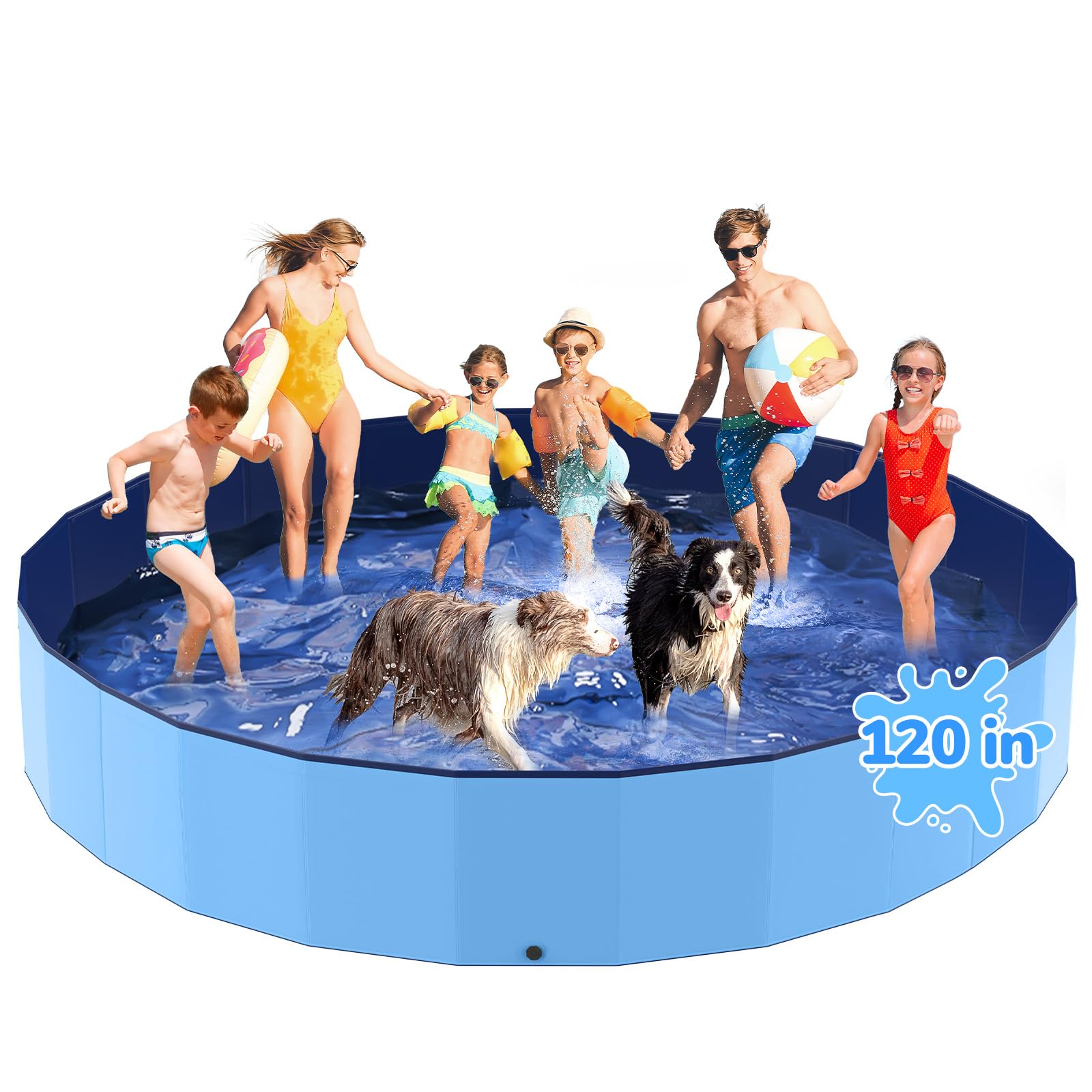 Bilibara 120'' Foldable Dog Pool, Kiddie Pool, Heavy Duty Non-Slip ...