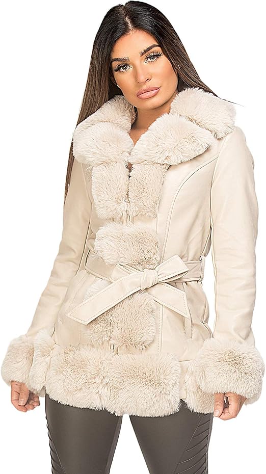 Lexi Fashion Womens PU PVC Winter Coat Faux Vegan Leather Fur Collar ...