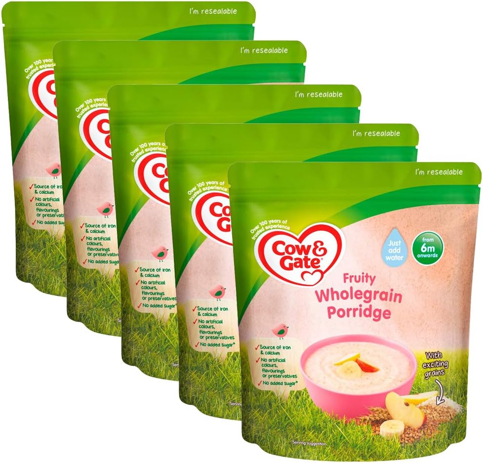 5 x 125g Cow Gate Fruit Wholegrain Baby 6 Months Porridge Cereal ...