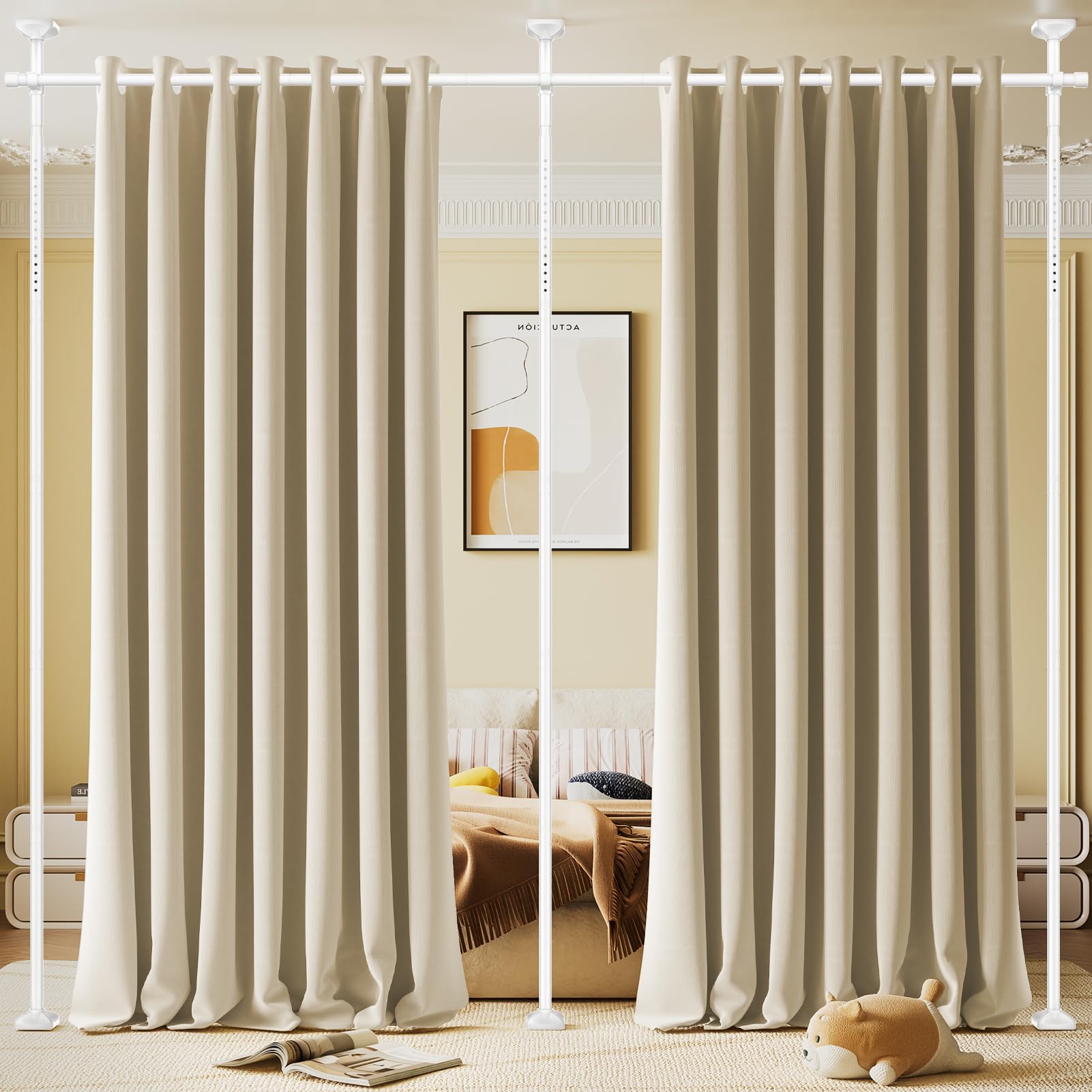 Bonpally Room Divider Curtain Rod, No Drilling Tension Rod for Room ...