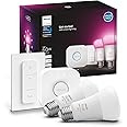 Philips Hue Smart Light Starter Kit - Includes (1) Bridge, (1) Dimmer Switch and (2) A19 LED ...