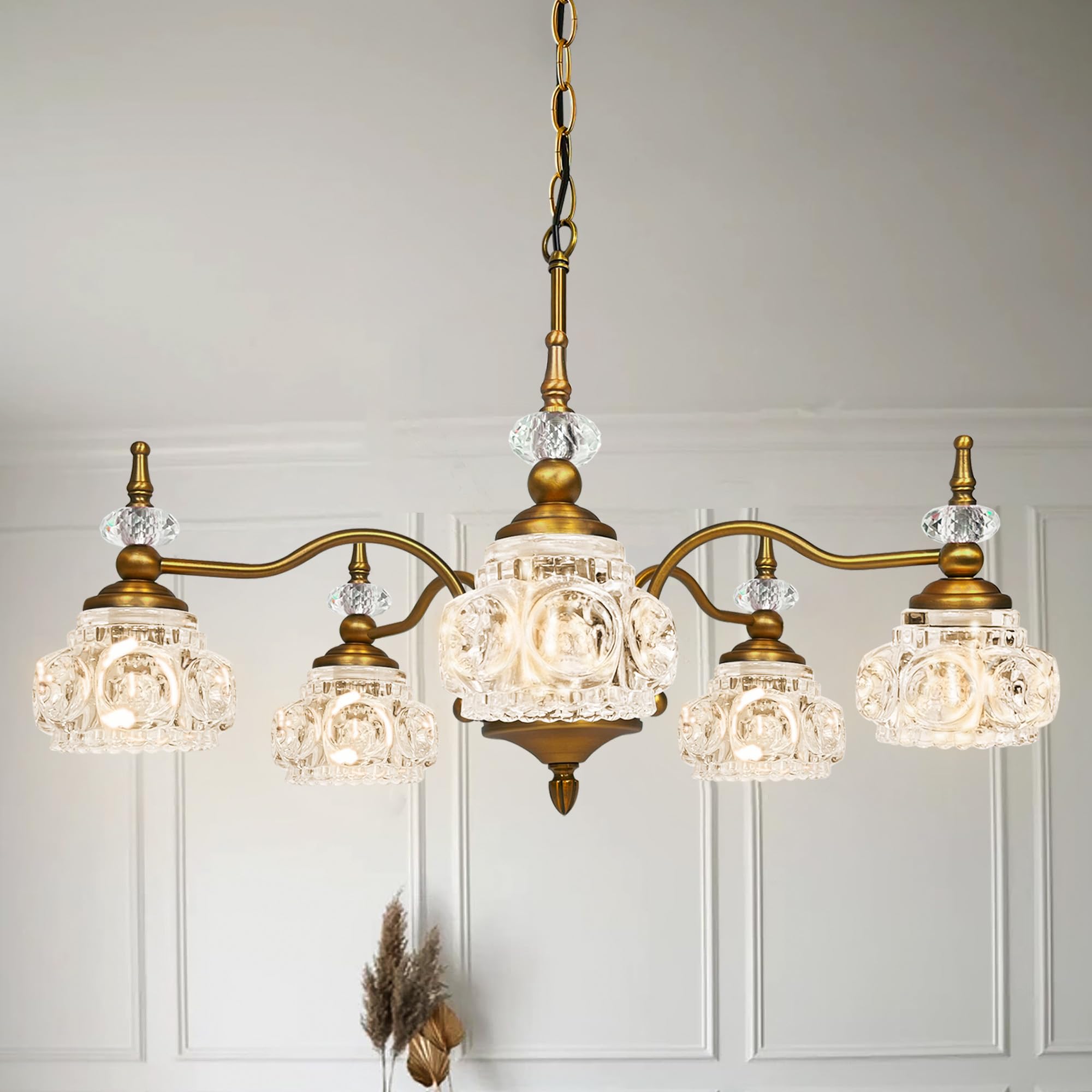 Montex Vintage Pendant Light Fixture 5 Lights Gold Brass Vintage ...