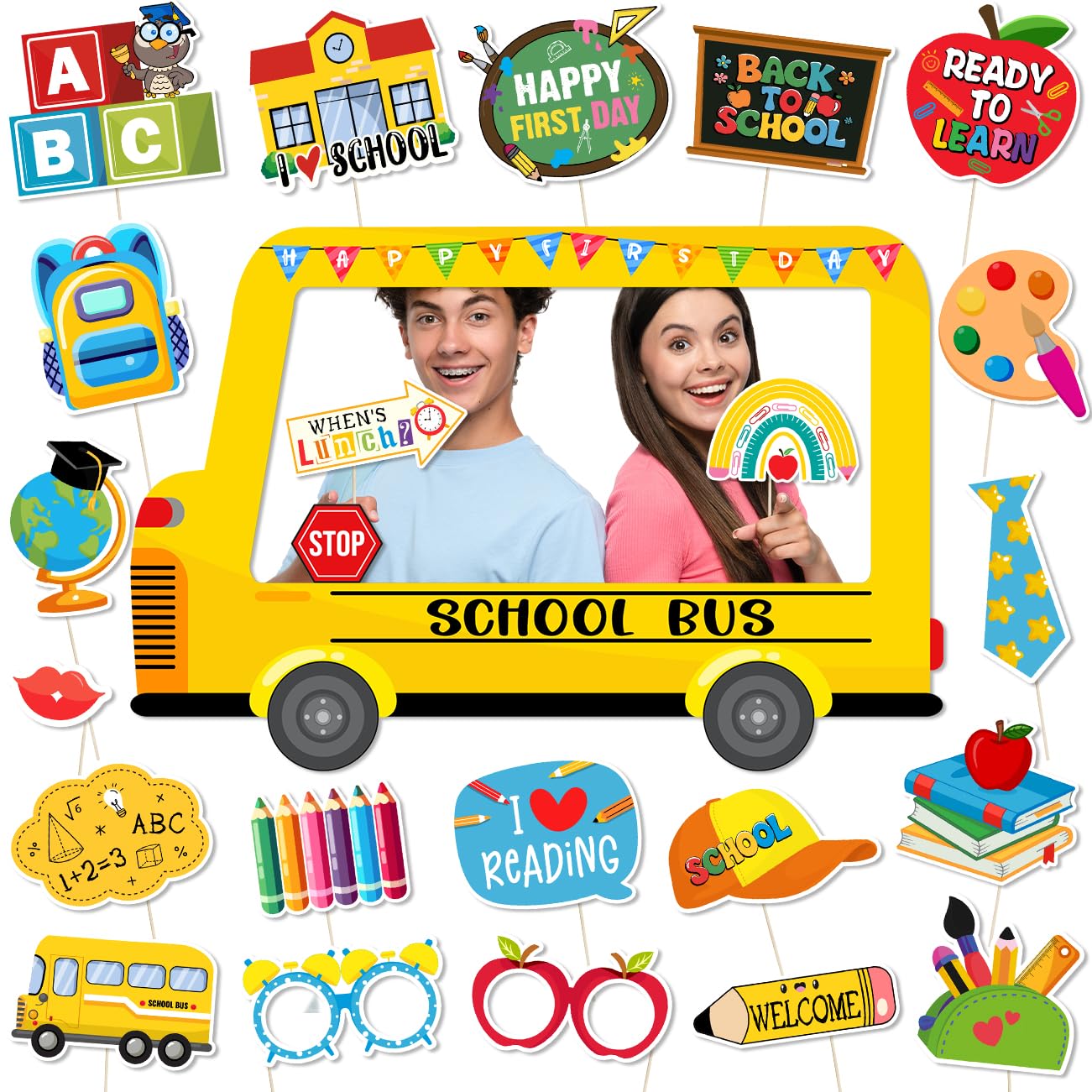 Back to School Decoration Happy First Day of School Photo Booth Props ...
