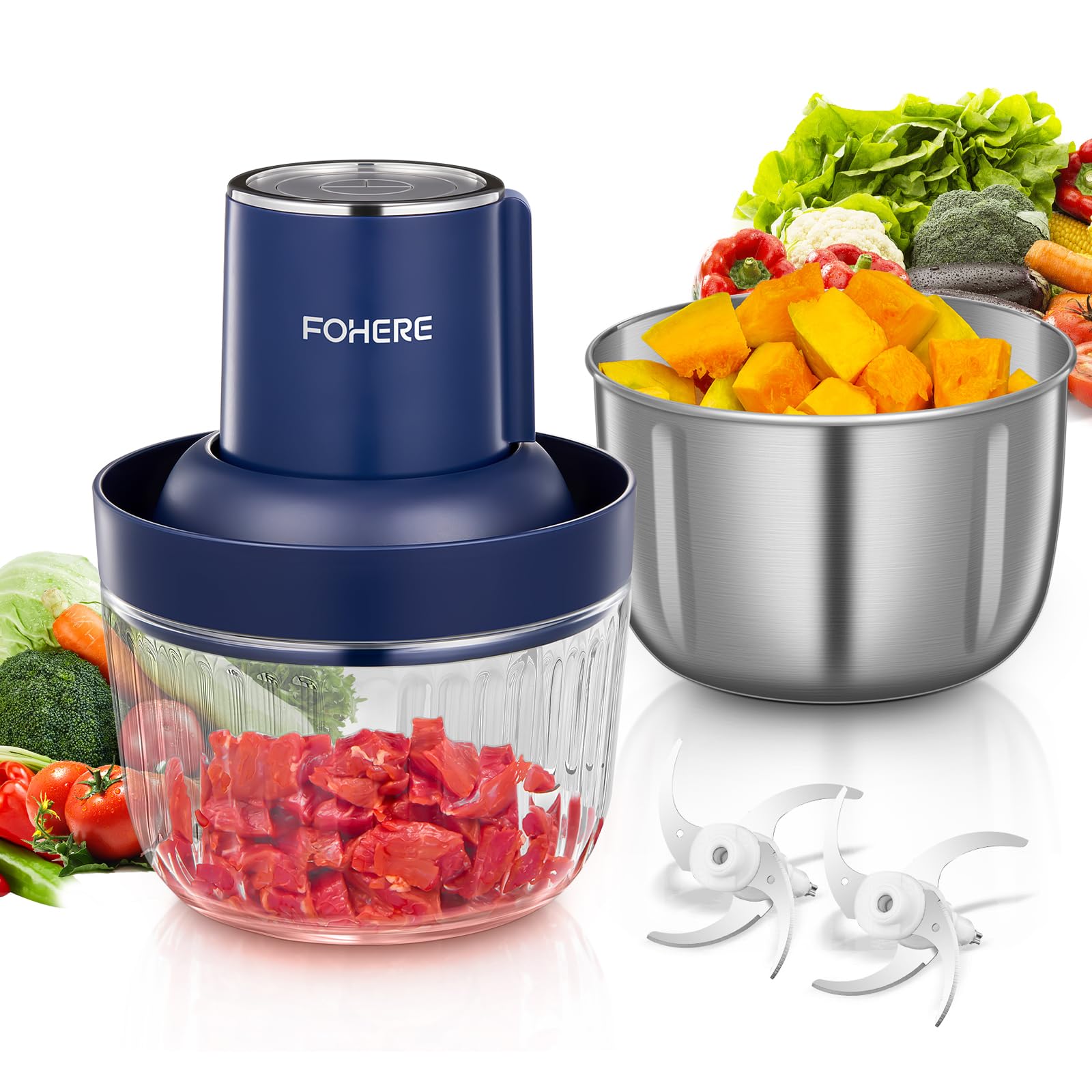 FOHERE Food Processor, Meat Grinder Vegetable Chopper For Home Use,300W ...