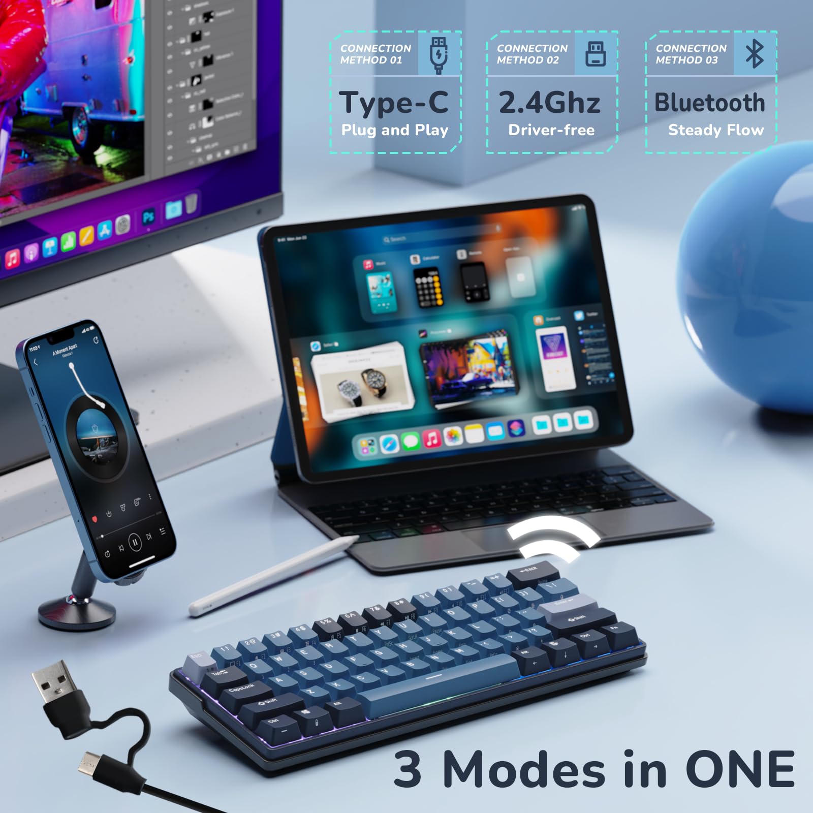 Mua RK ROYAL KLUDGE RK61 Plus Mechanical Keyboard, 60% RGB Gaming ...