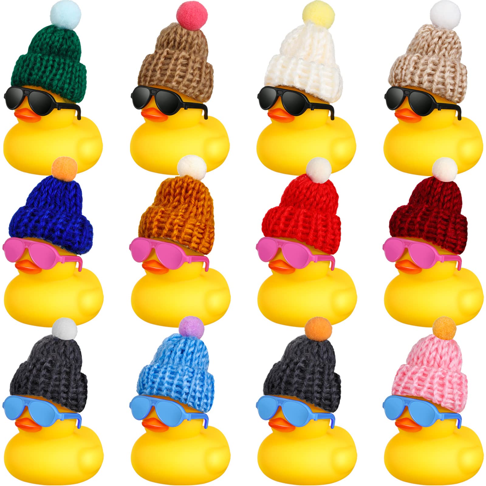 Chivao 12 Pcs Mini Rubber Ducks with Sunglasses/ Glasses and Hats ...