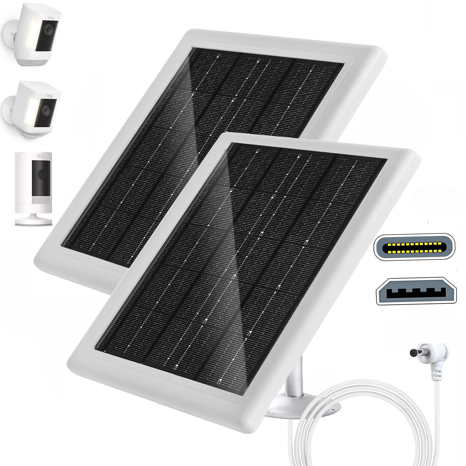 Solar Panel for Ring Camera, 5V 5W Outdoor Solar Battery Charger for ...