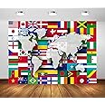Amazon.com: BELECO 7X5ft Fabric World Flags Backdrop World Map ...