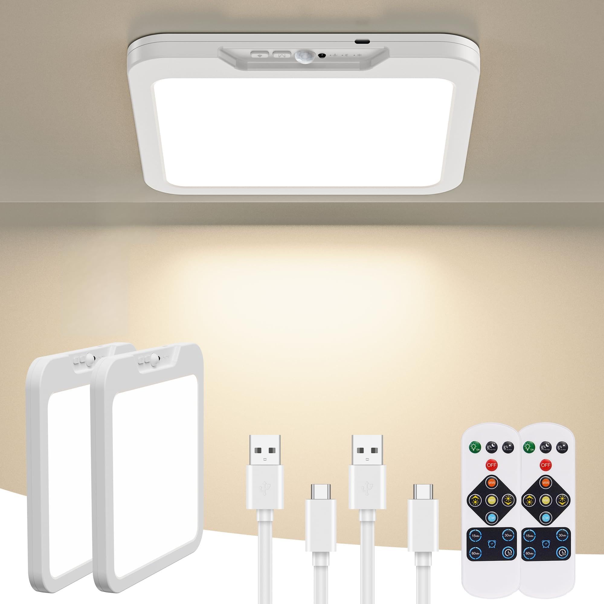Fussion Rechargeable Ceiling Light with Remote 2 Pack, Battery Operated ...