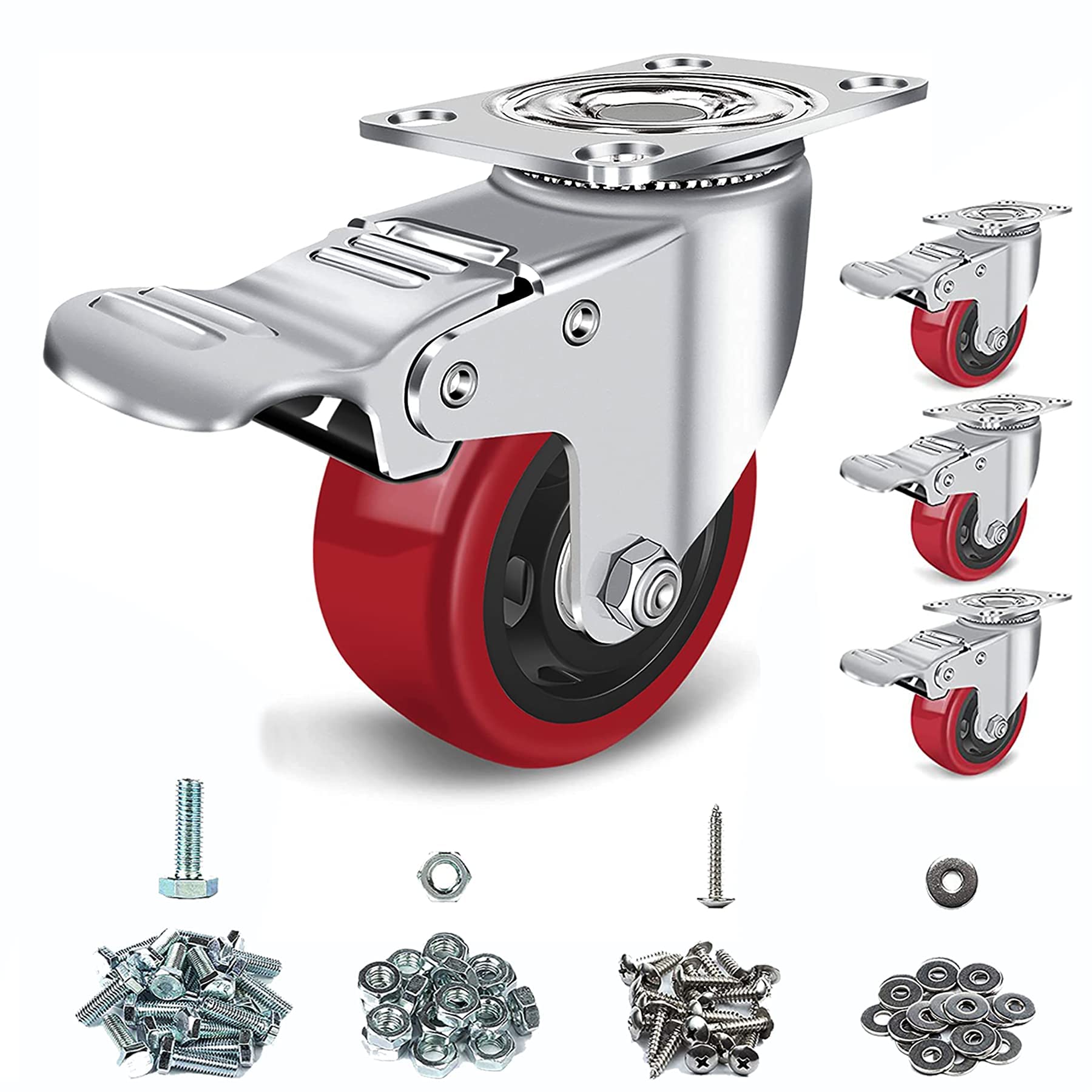 Caster Wheels 3 inch Set of 4, with Safety Dual Locking Bearing Casters ...