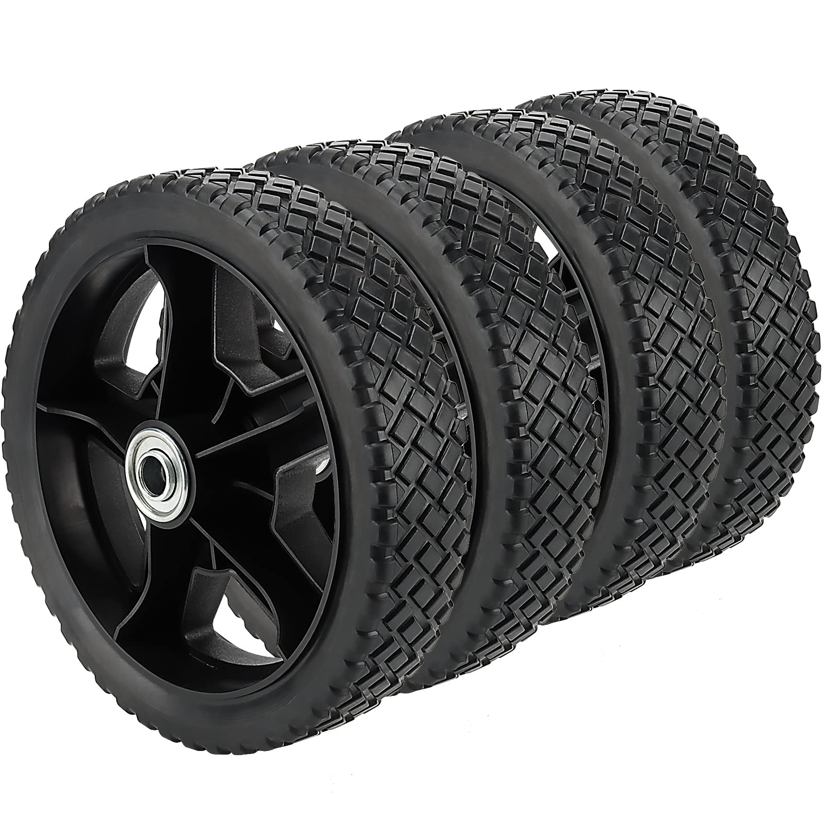 SINJEUN 4 PCS 8 Inch Plastic Spoked Wheel, 1/2 Inch Bore Ball Bearing ...