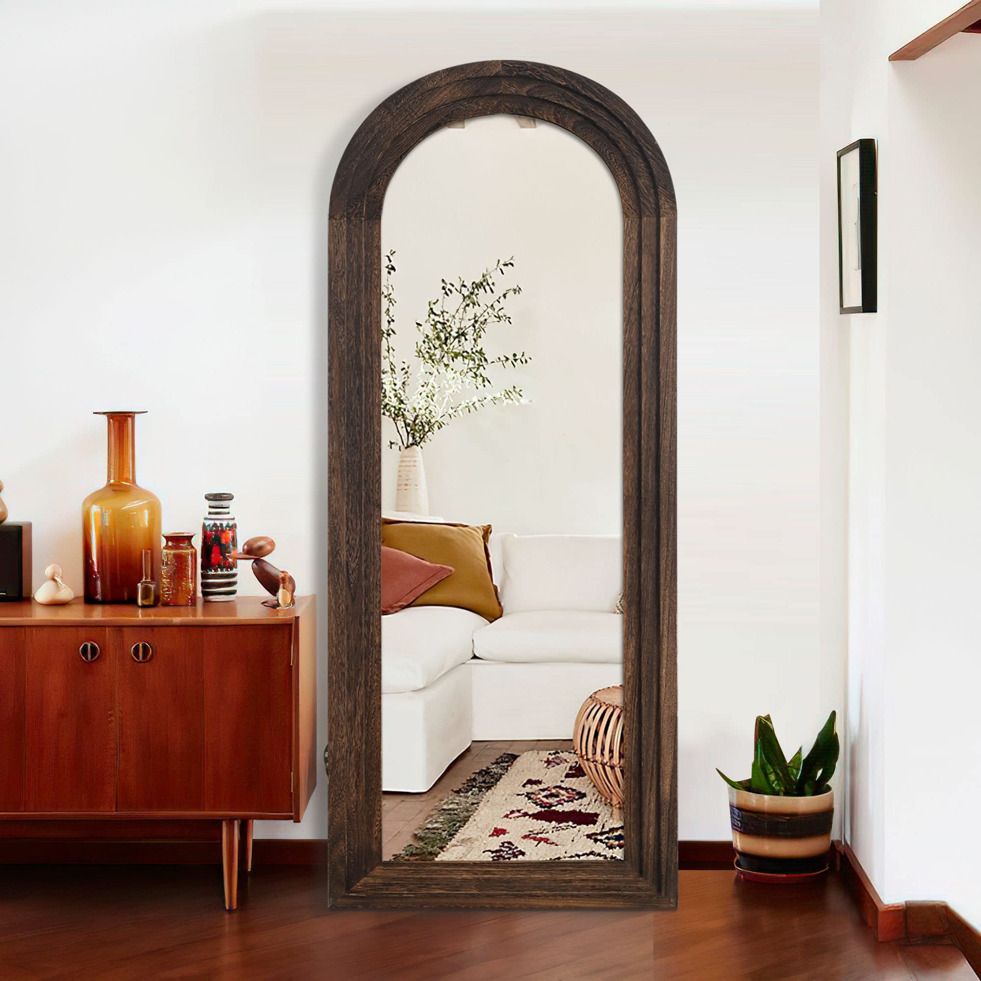 Trvone Arched Full Length Mirror Solid Wood Frame Mirror Floor Mirror ...
