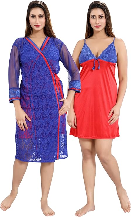 Buy Be You Women Solid Nighty Sets/Nighty with Robe (Blue, Free Size ...