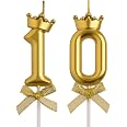Amazon.com: AOOLADA 10th Birthday Candles, Gold 10 Year Old Number ...