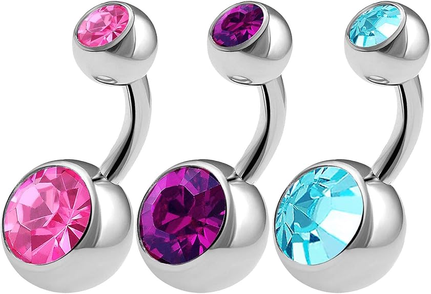 3PCS 316L Surgical Steel Belly Button Studs 14 Gauge 1/4 6mm Rose ...