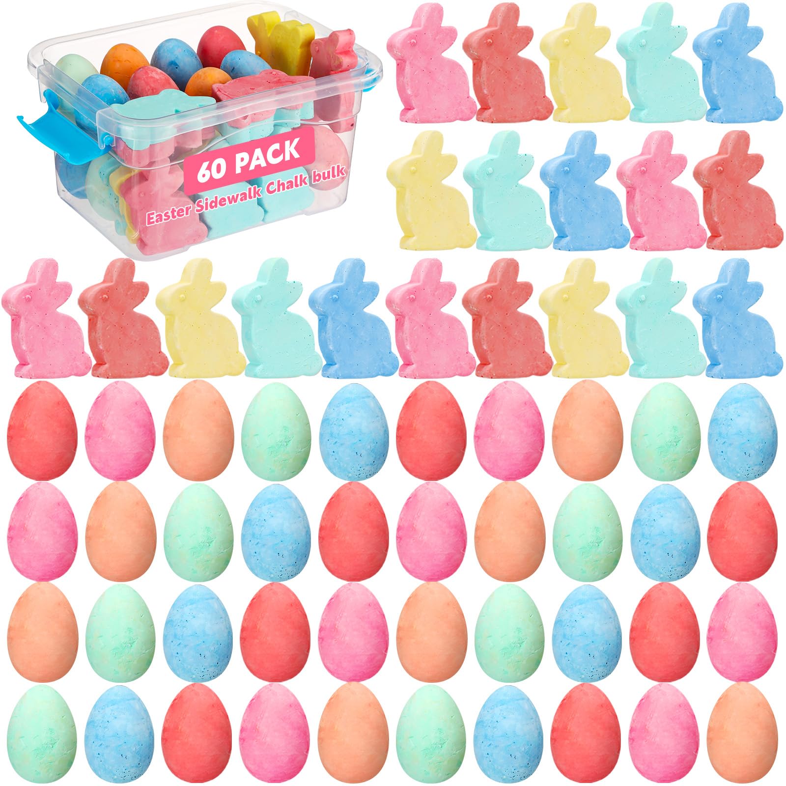 Dansib 60 Pcs Easter Sidewalk Chalks for Kids Colorful Egg Bunny Shape ...