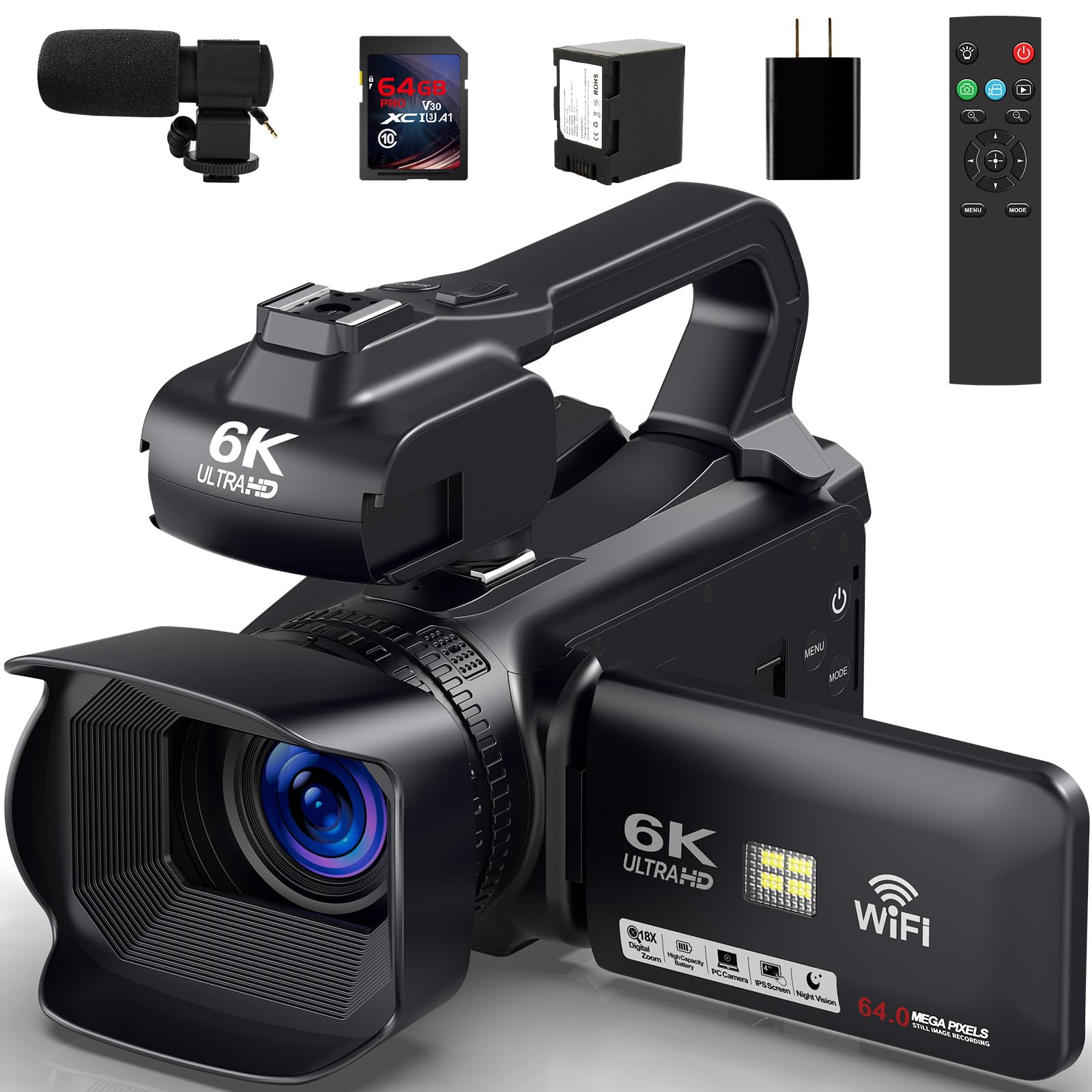 6K Camcorder Video Camera 64MP IR Night Vision Vlogging Camera for ...