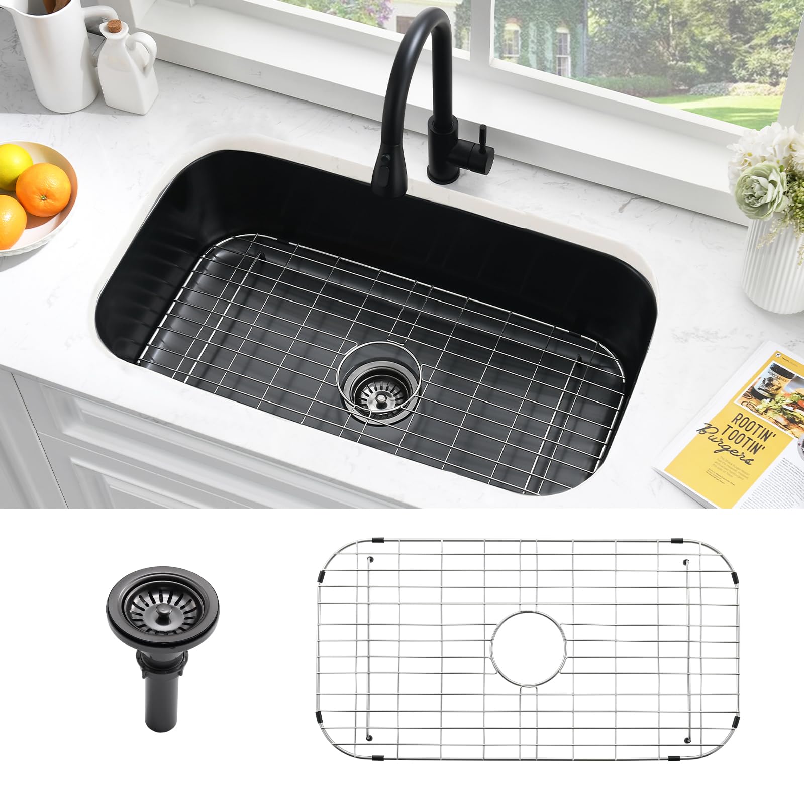 28 Black Undermount Kitchen Sink-Bokaiya 28x18 Inch Undermount ...