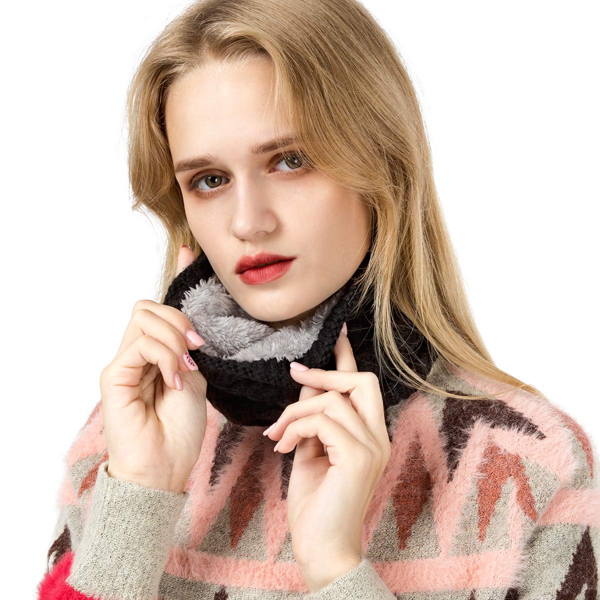 Flowomen Winter Infinity Scarf for Women Neck Warmer Double-Layer Knit ...