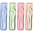 Amazon.com: Lnrkai Travel Utensils Set with Case, 4 Sets Wheat Straw Reusable Spoon Knife Forks ...