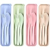 Amazon.com: WJINGS 4 Sets Wheat Straw Cutlery, Portable Cutlery Set, Reusable Travel Flatware ...