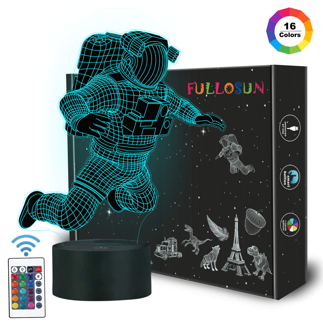 Spaceman 3D Night Light, Astronaut Rocket Optical Illusion Lamp ...