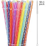 Amazon.com: 50 Pieces Reusable Drinking Straw Thick Plastic Straws with ...