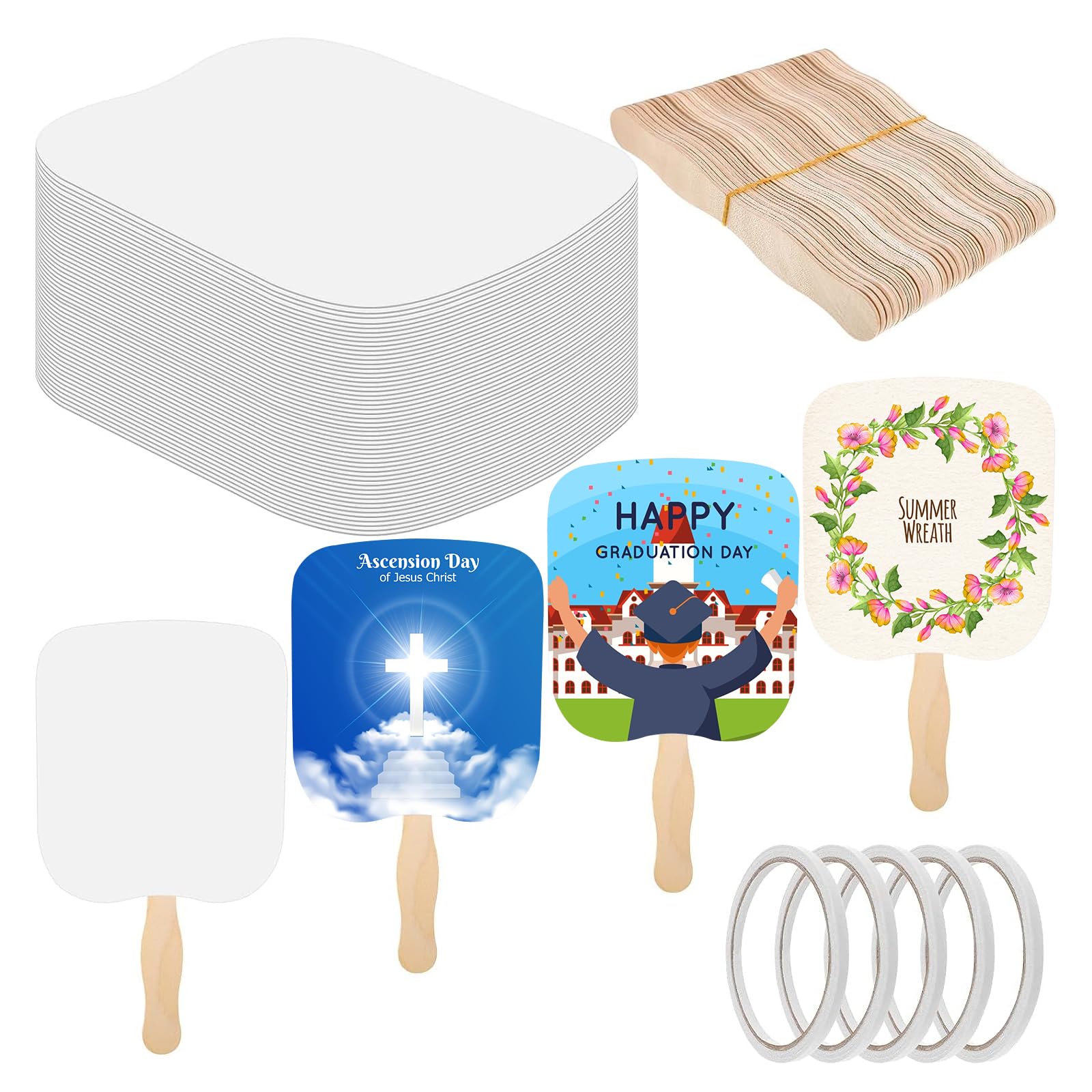 LAIAMER 50 Church Fans Handheld Set, Wedding Fans Graduation Fan Paper ...