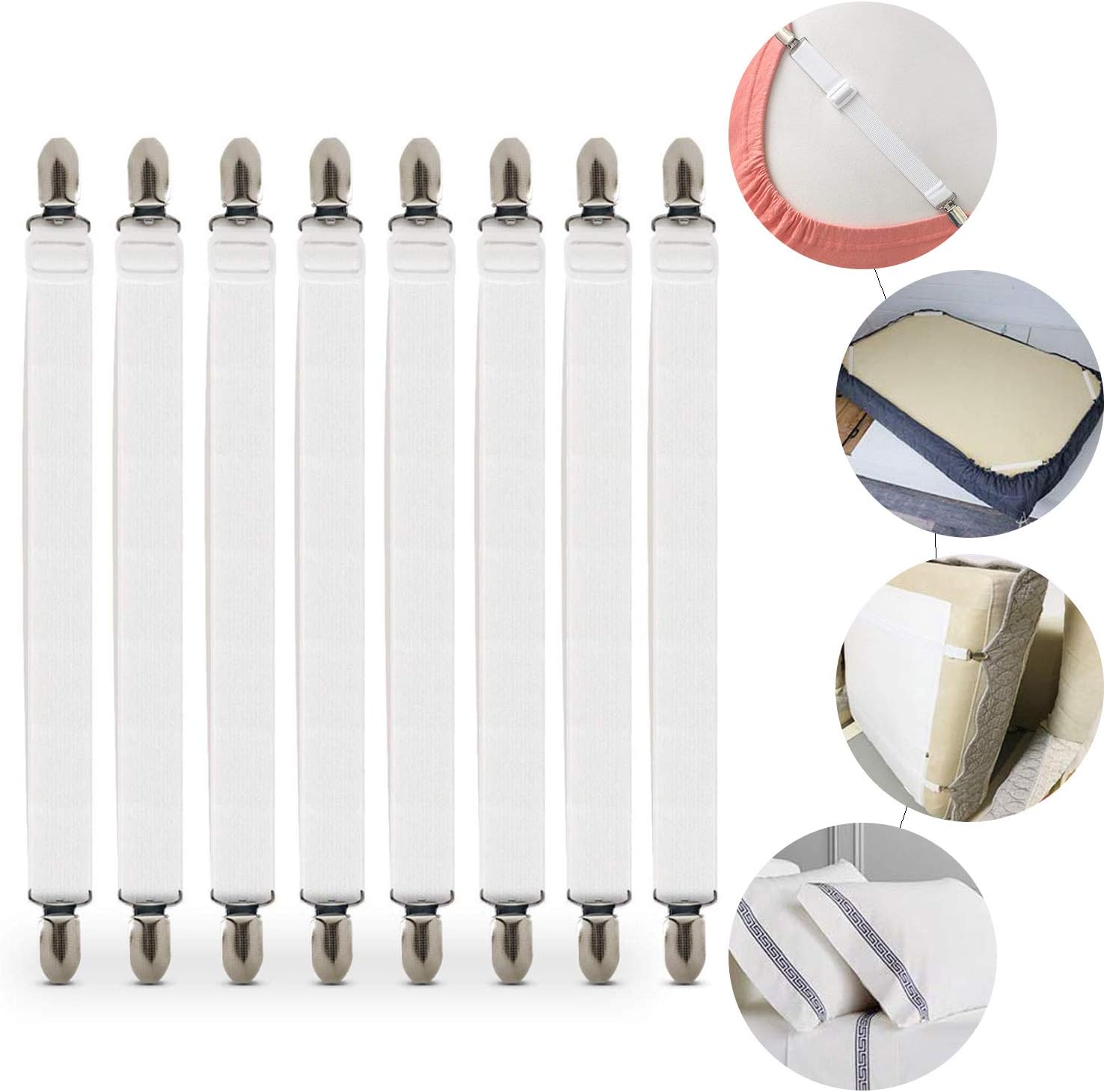 Soneer Adjustable Bed Fasteners,8pcs Sheet Straps Suspenders with Metal ...