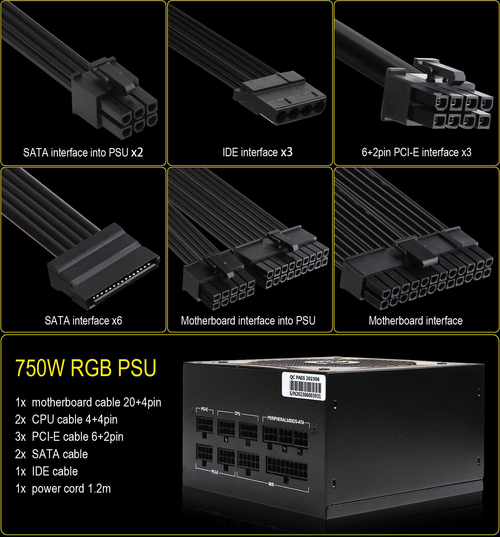 Mua 750W Power Supply RGB Fully Modular Gaming PSU Full Voltage 110 ...