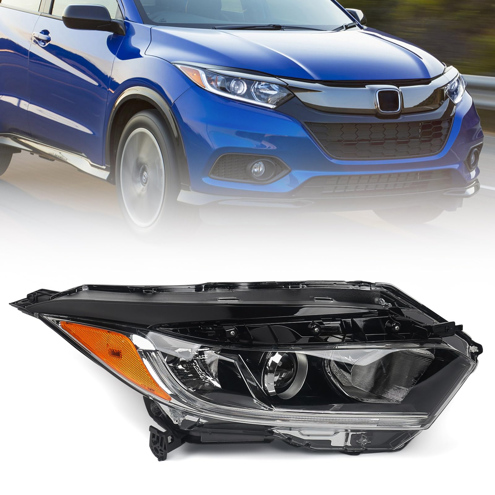 Huray Right Headlight Assembly for Honda HRV 2019 2020 2021 2022 [Halogen Type] [LED DRL] OE ...