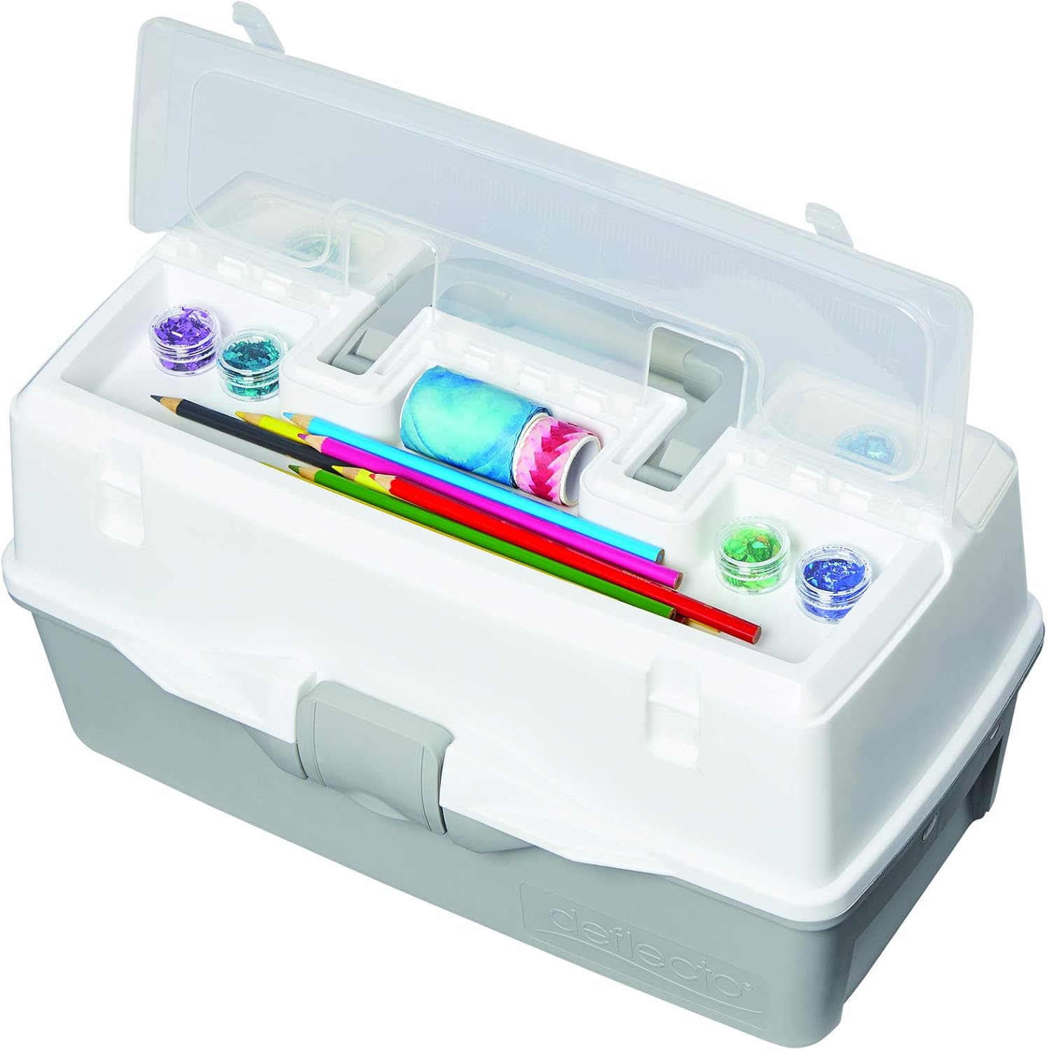 Deflecto Three-Tray Storage Box, Portable Craft Storage with Three-Fold ...